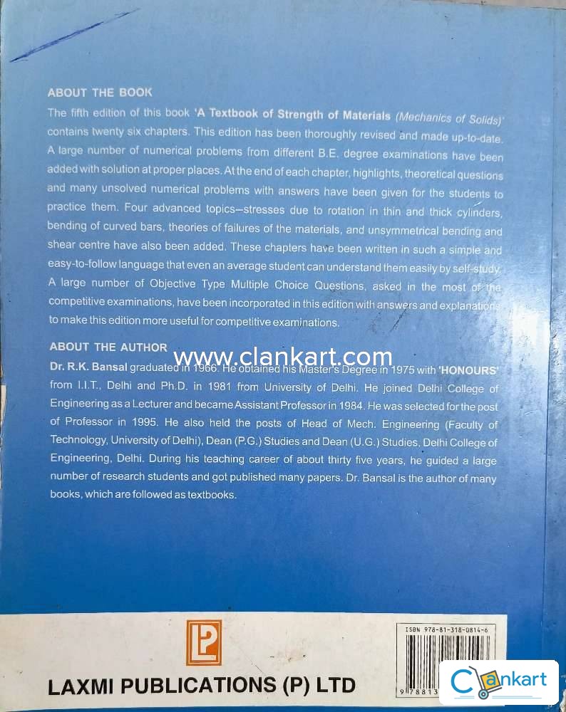 Buy 'Strength Of Materials SI Units' Book In Good Condition At Clankart.com