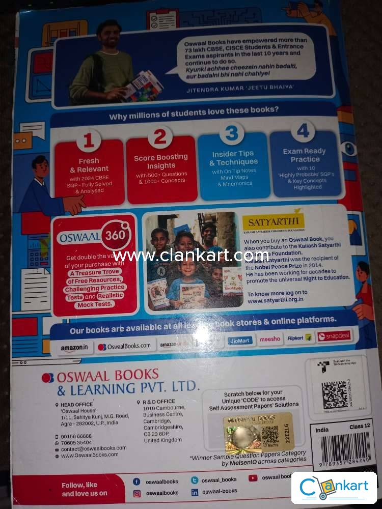 Buy 'Oswaal CBSE Sample Question Papers Class 12 Mathematics (For 2024 ...