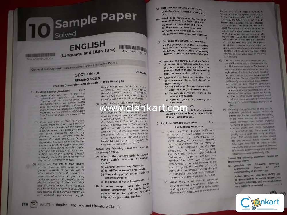 Buy 'Class 10 English Sample Paper' Book In Excellent Condition At ...