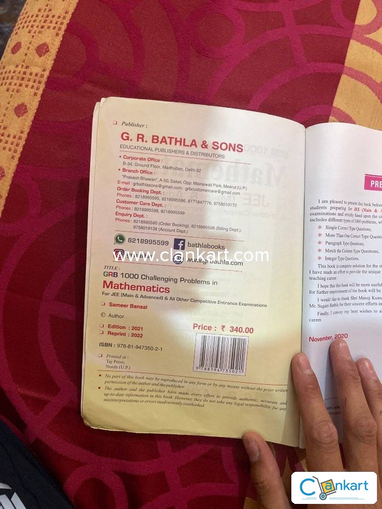 Buy 'GRB 1000 Challenging Problems In Mathematics For JEE (Main ...