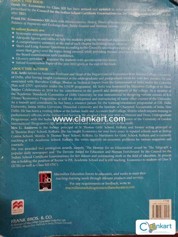 Buy 'ISC Economics For Class 12' Book In Fair Condition At Clankart.com