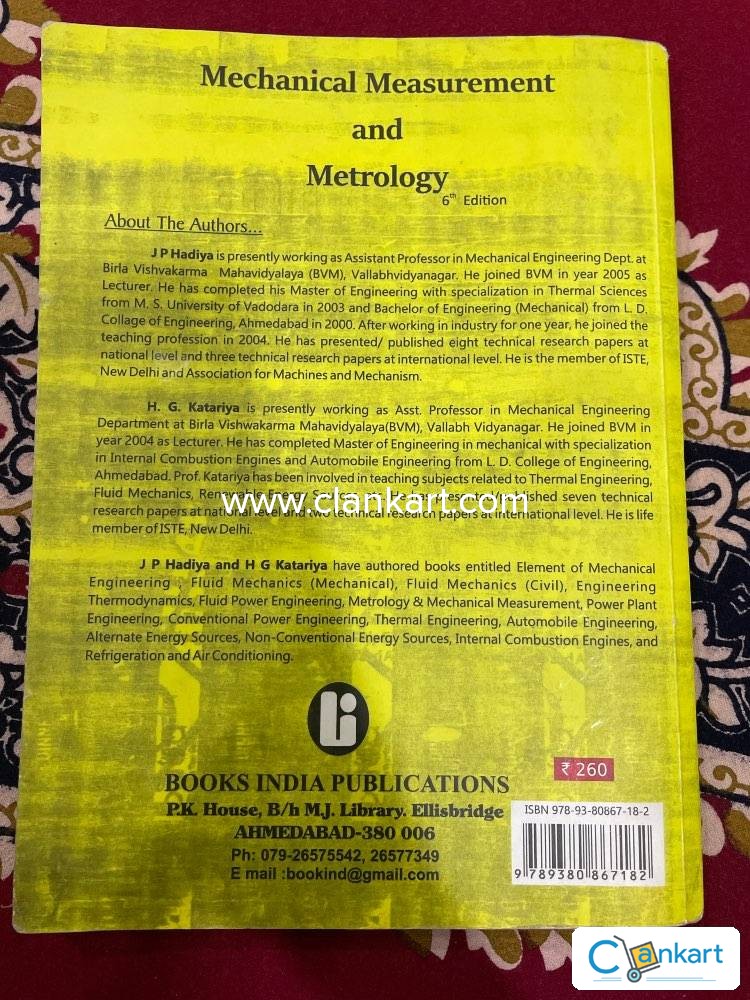 Buy 'Mechanical Measurement And Metrology 6th Edition 2016 As Per GTU ...