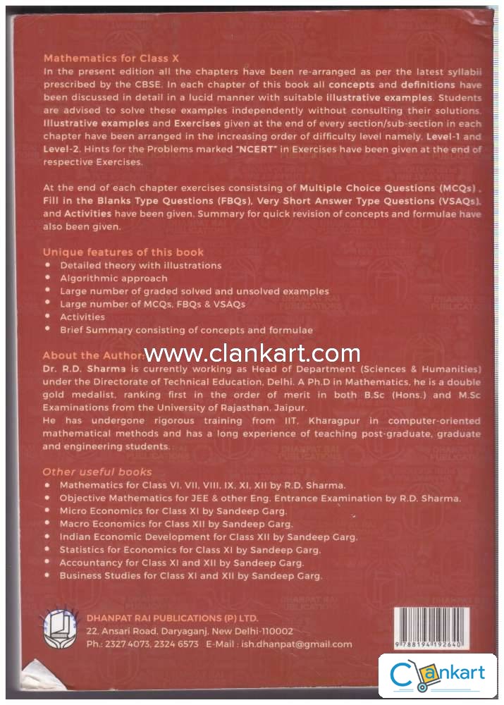 Buy 'Mathematics For Class X' Book In Excellent Condition At Clankart.com