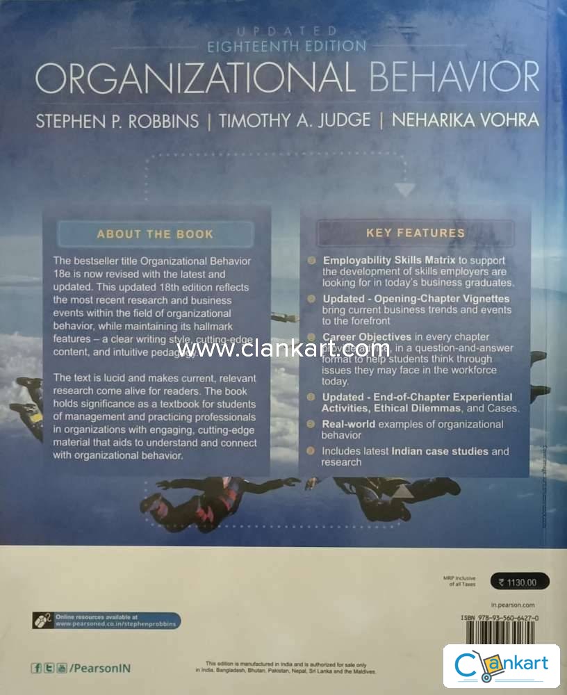 Buy 'Organizational Behavior 18/E' Book In Excellent Condition At Clankart.com