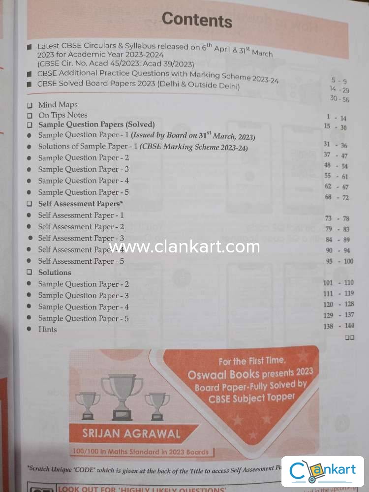 Buy 'Oswal CBSE 10 Sample Question Paper Class 10th Mathematics ...