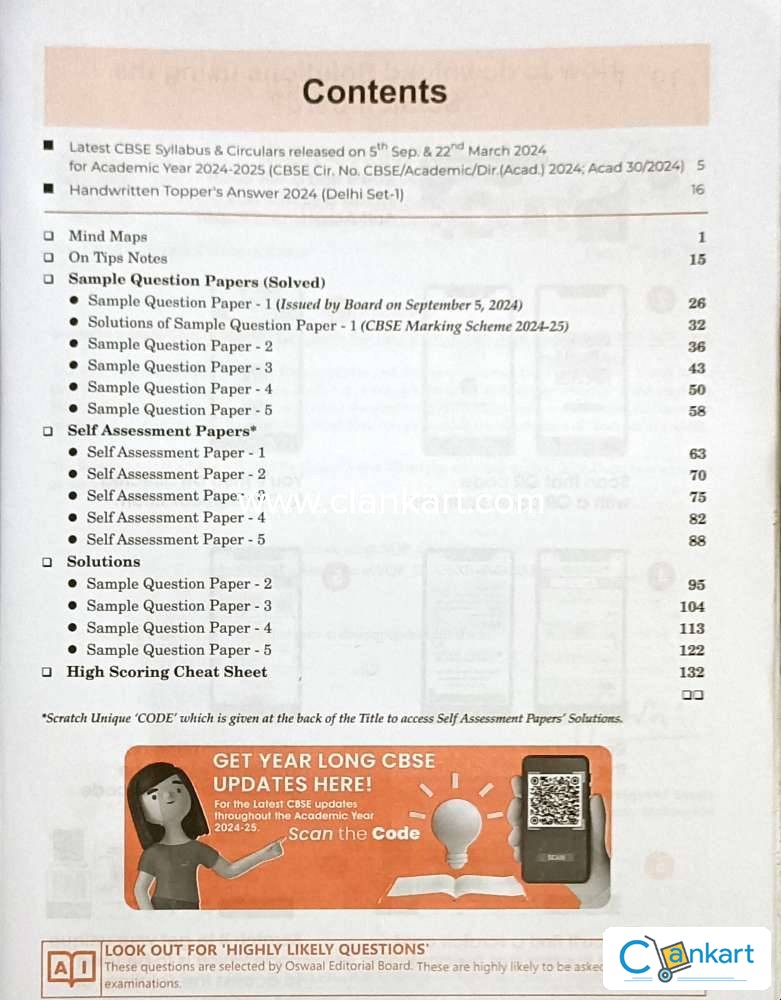 Buy 'Oswaal CBSE Sample Question Papers Class 10 Mathematics Standard ...