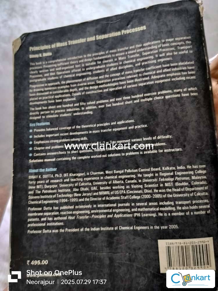 Buy 'PRINCIPLES OF MASS TRANSFER AND SEPARATION PROCESS' Book In ...