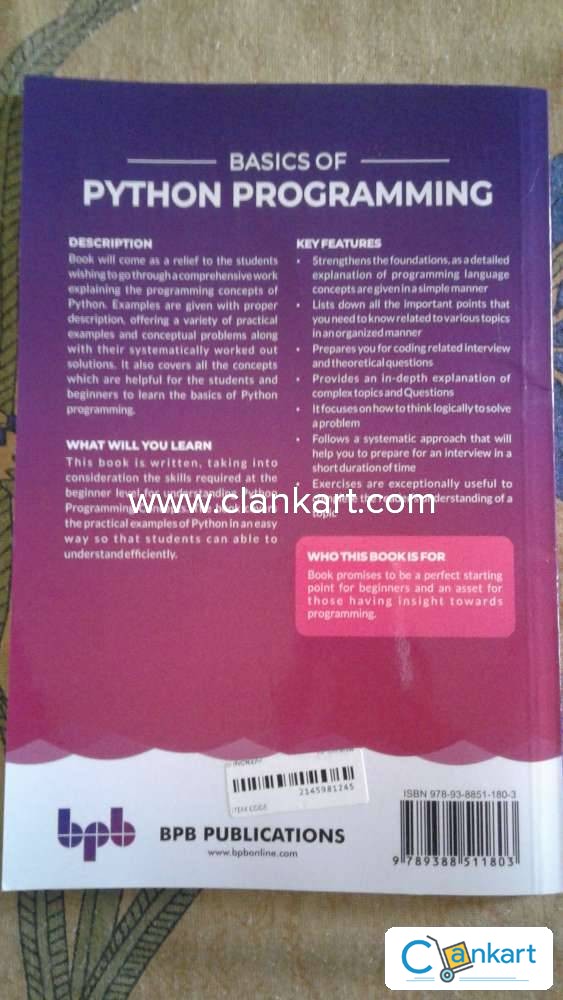 Buy 'BASICS OF PYTHON PROGRAMMING' Book In Excellent Condition At ...