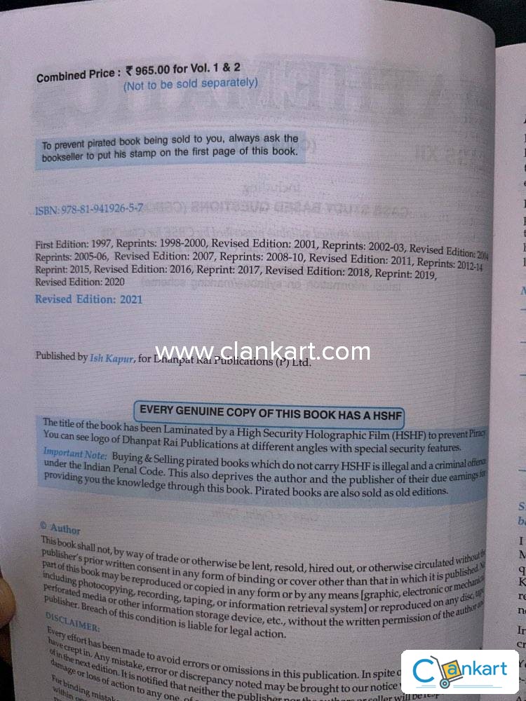Buy 'Mathematics For Class 12 (Set Of 2 Vol.) Examination 2020-2021 ...