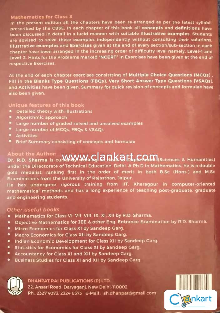 Buy 'RD SHARMA CLASS X' Book In Excellent Condition At Clankart.com
