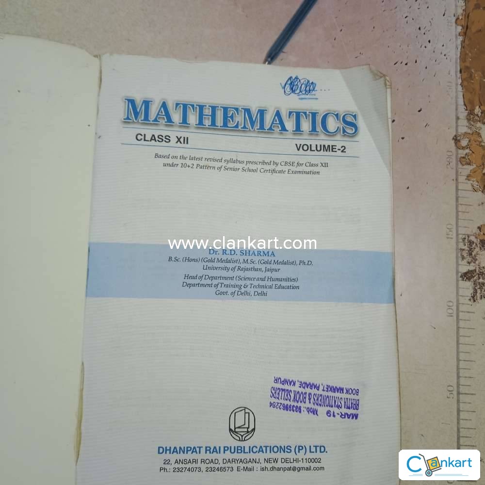 Buy 'Mathematics For Class 12 By R D Sharma (Set Of 2 Volume) (2018-19 ...