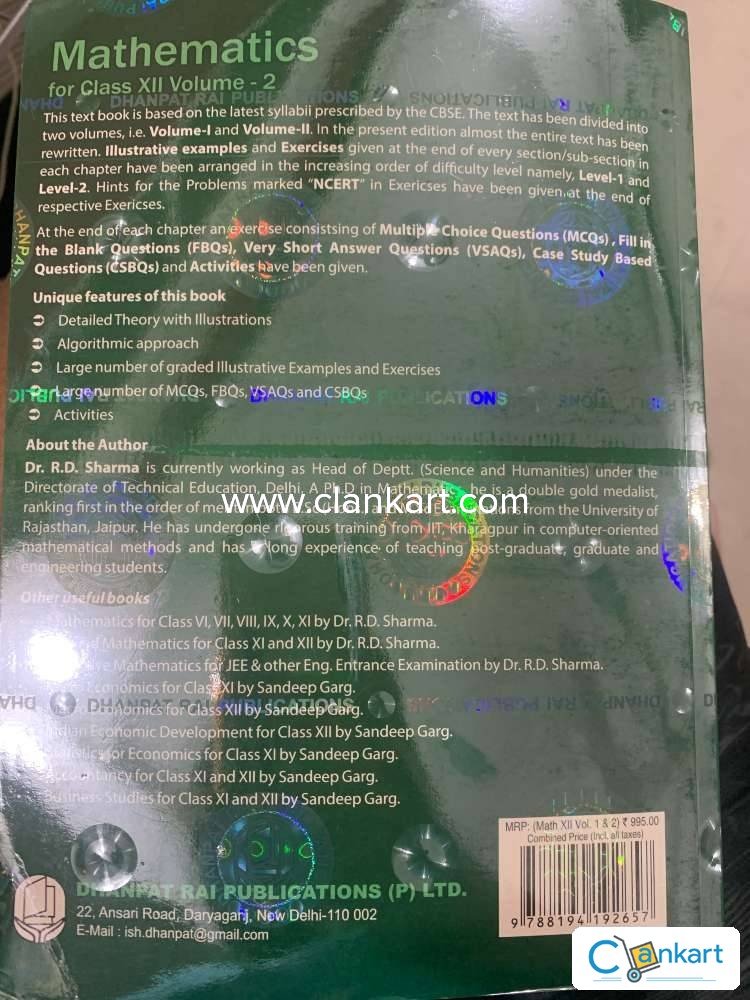 Buy 'Mathematics For Class 12 (Set Of 2 Vol.) Examination 2020-2021 ...