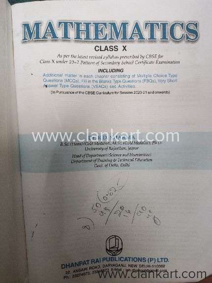 Buy 'Mathematics For Class X' Book In Excellent Condition At Clankart.com