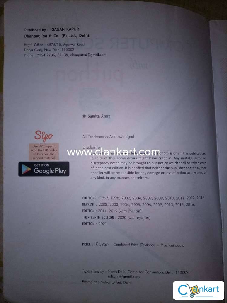Buy 'Computer Science With Python Textbook And Practical Book For Class ...