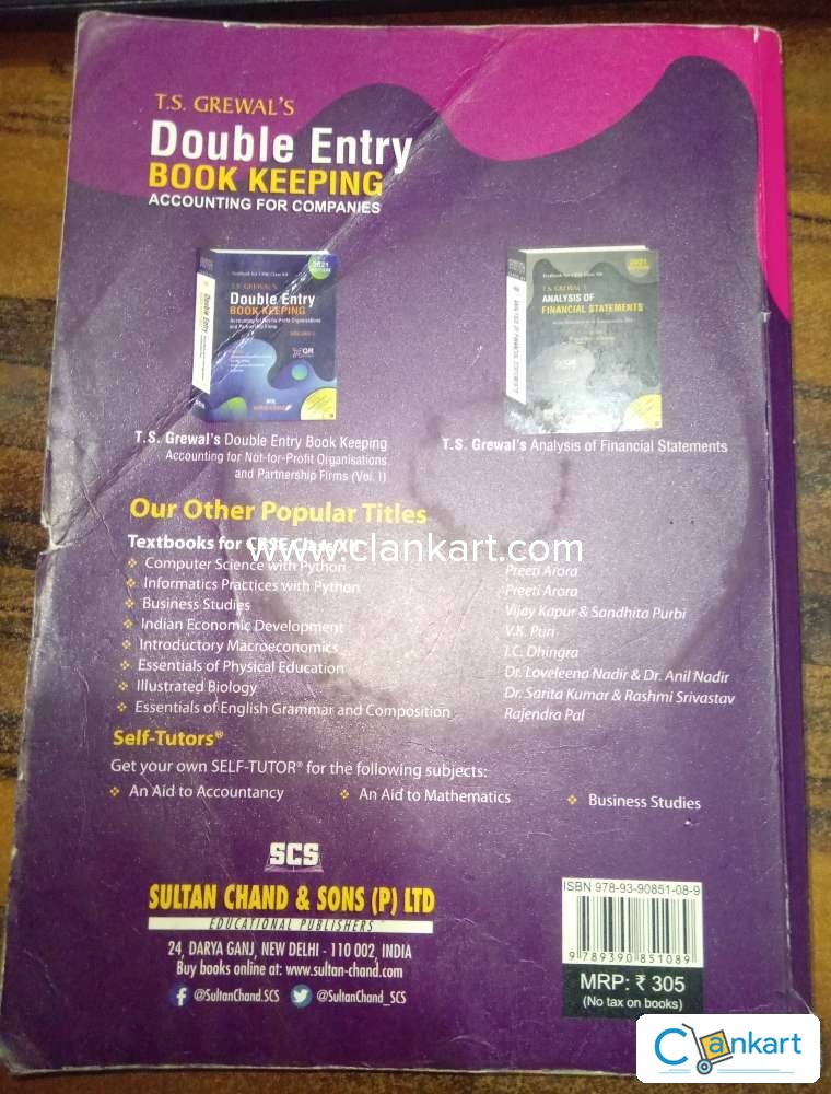 Buy 'T.S. Grewal's Double Entry Book Keeping: Accounting For Companies ...