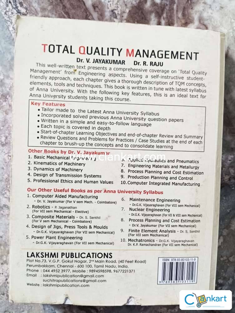 Buy 'Total Quality Management By Dr. V. Jayakumar' Book In Good ...